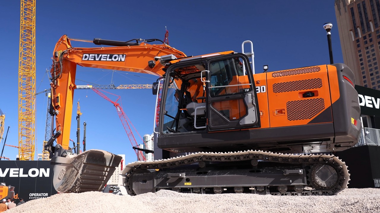 Heavy construction machinery on display at industry event
