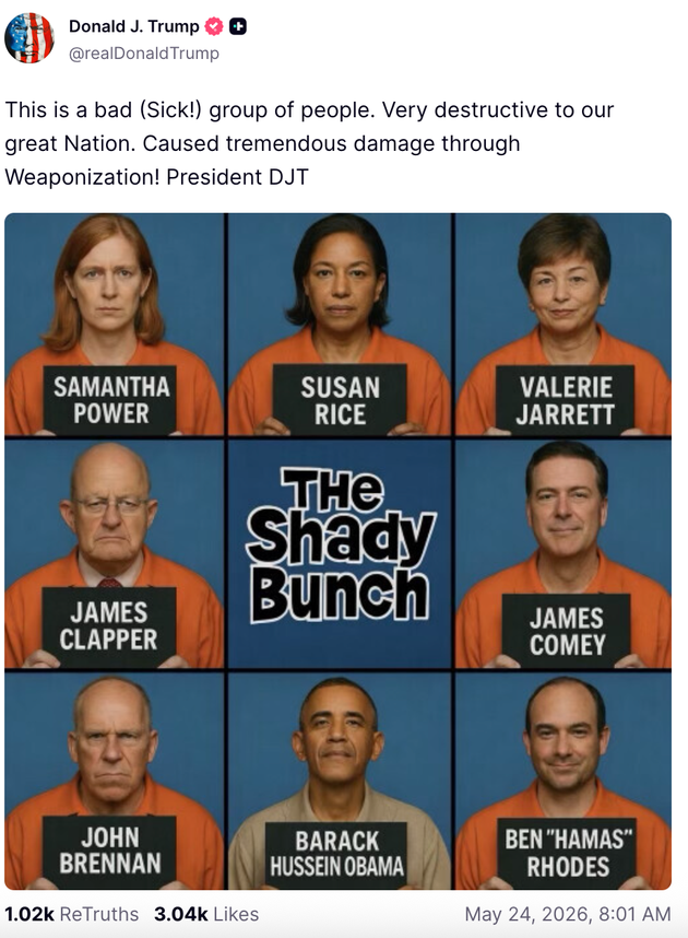 'Sick!': Trump entertains imprisoning Obama, Comey and more in crazed ...