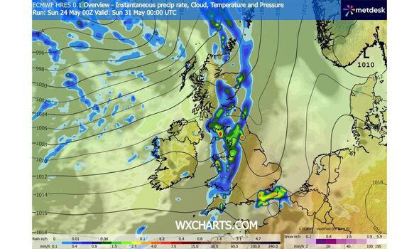 UK weather maps show exact areas to be by heavy rain as 7 day heatwave ends