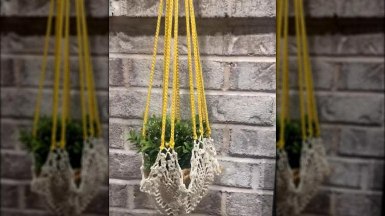 She grabs a vintage doily and turns it into the most unique plant hanger
