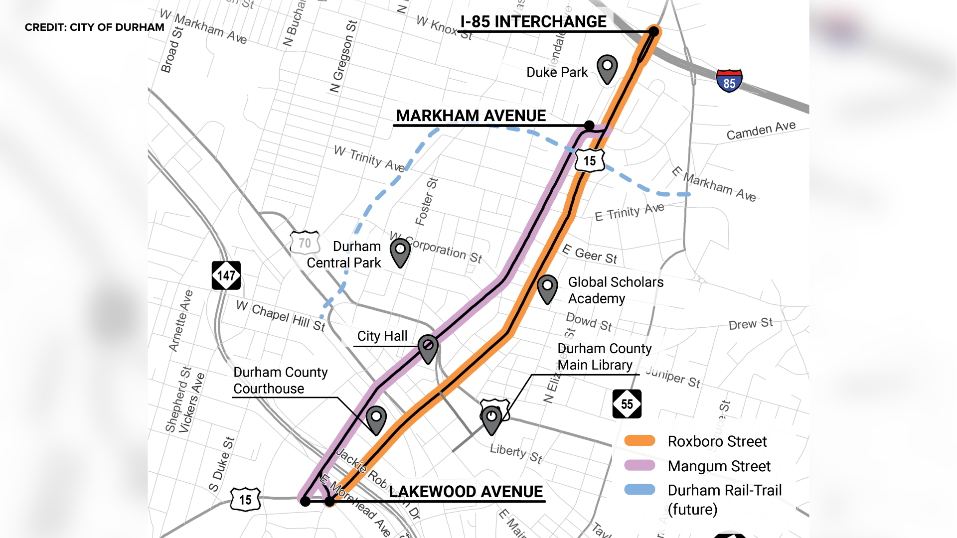 Durham plans major safety overhaul for Roxboro, Mangum streets