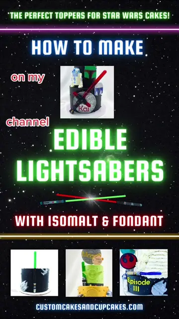 DIY edible lightsaber toppers for Star Wars cakes