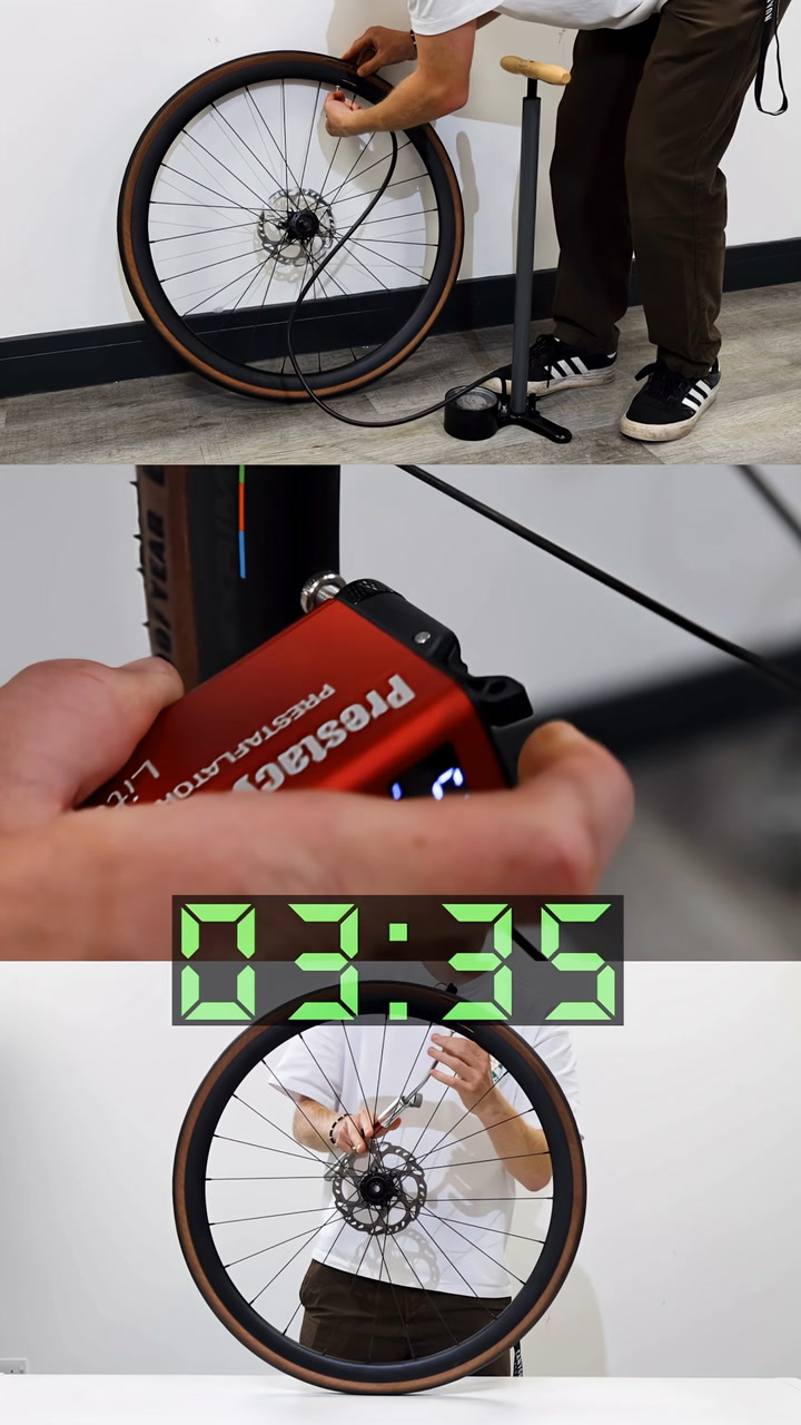The fastest way to pump up a flat tyre is...