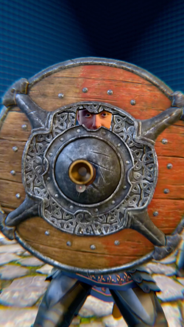 Aiming through a small shield window while firing weapons