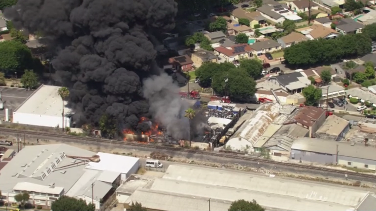 LA County firefighters extinguish blaze at South Gate tire facility ...