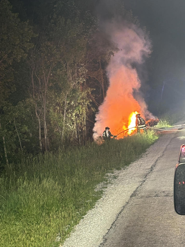 Rochester firefighters respond to rollover crash, car fire