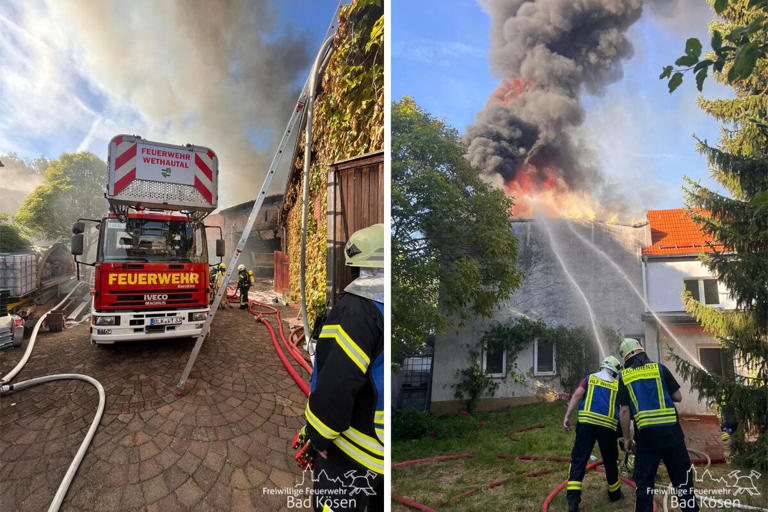 Feuerwehr neun Stunden wegen Großbrand gefordert: Qualm kilometerweit ...