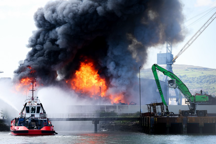 Thick black smoke seen for miles amid fire in Belfast’s Titanic Quarter