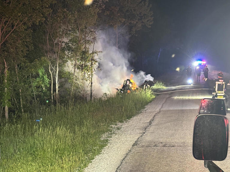 Rochester firefighters respond to rollover crash, car fire