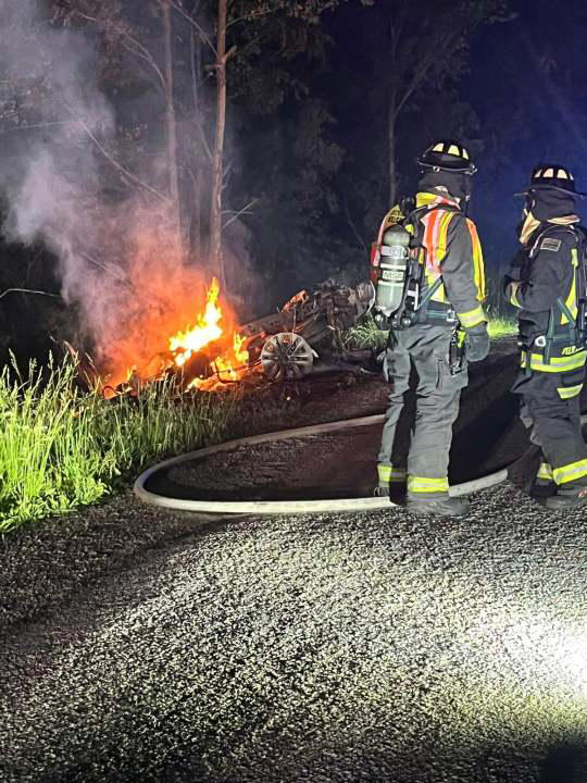 Rochester firefighters respond to rollover crash, car fire