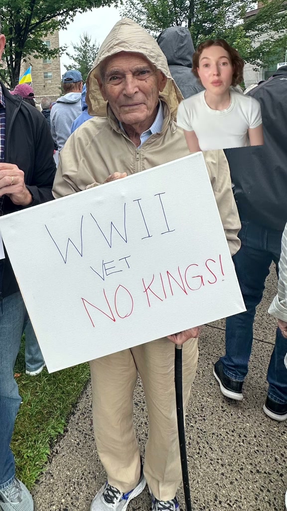 My 100 year old grandpa protesting no kings in the rain