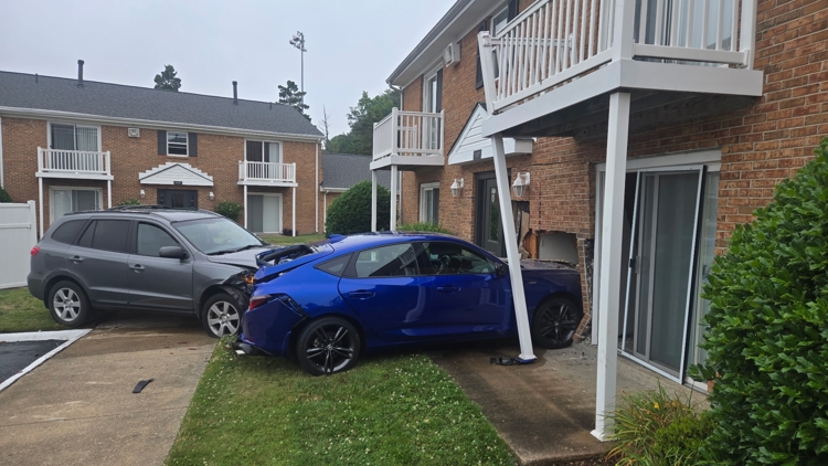 2 displaced after car crashes into Chesapeake apartment building