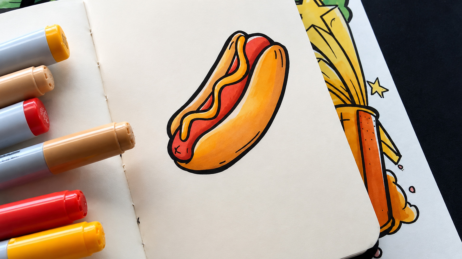 Easy hot dog doodle tutorial for beginners