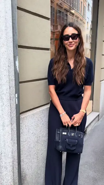 Street style in Milan: navy monochrome luxury outfit breakdown