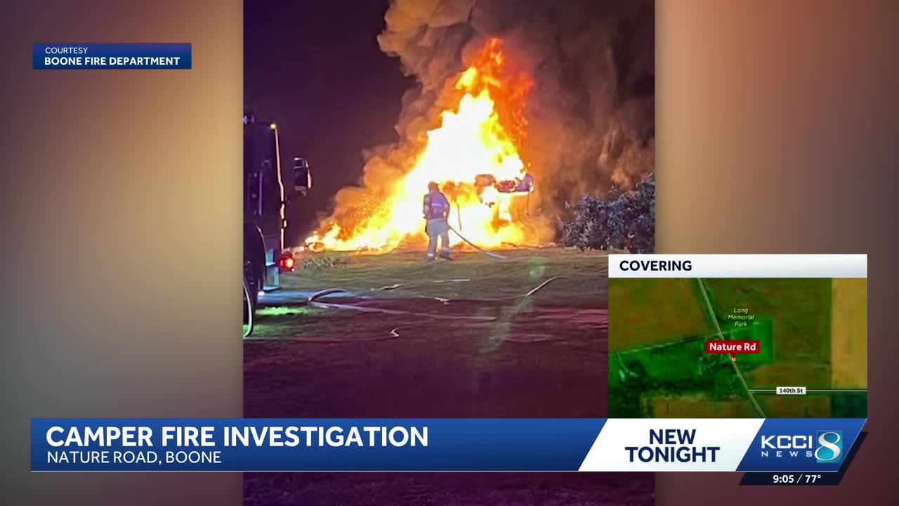 Boone firefighters contain camper blaze before nearby home catches fire