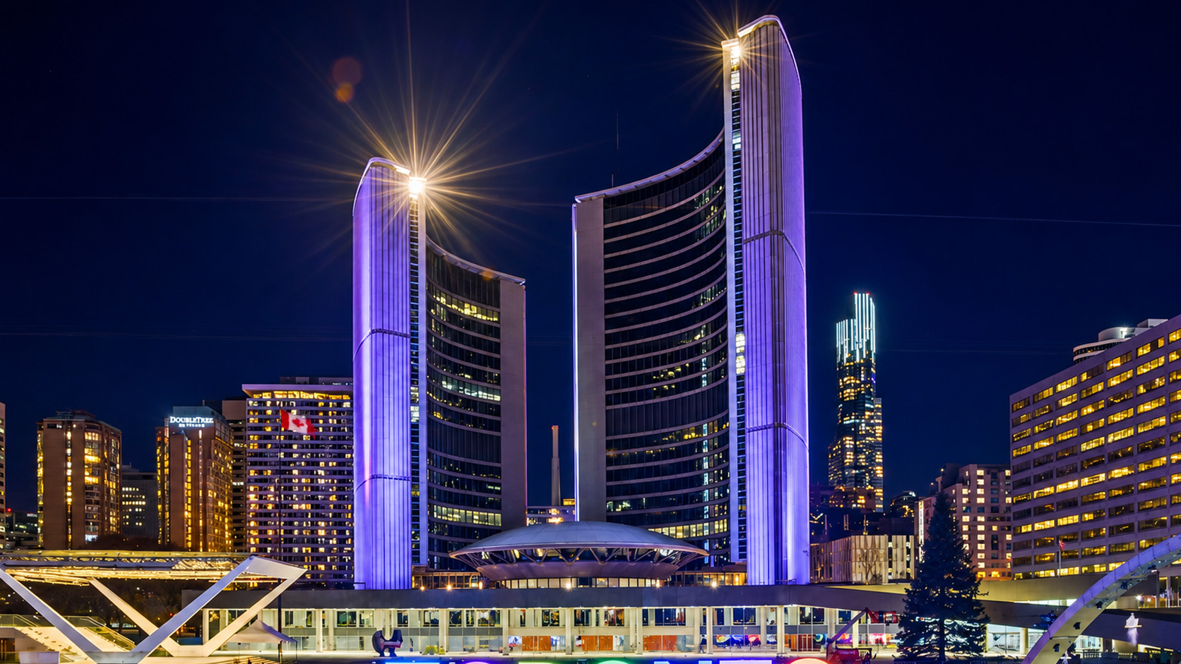 Why does Toronto City Hall look so futuristic at night?