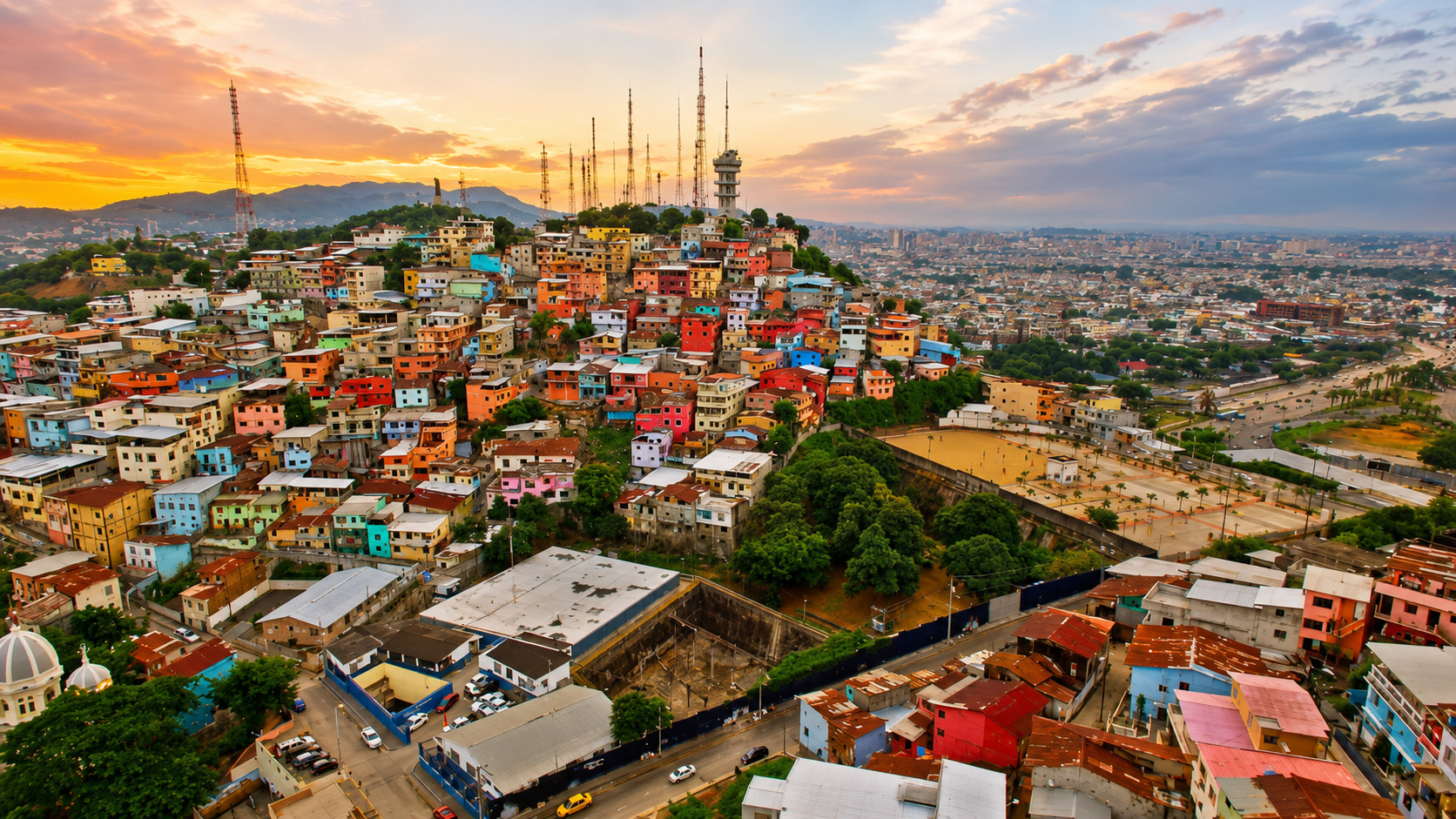 A tropical city skyline stretching across Ecuador’s waterfront