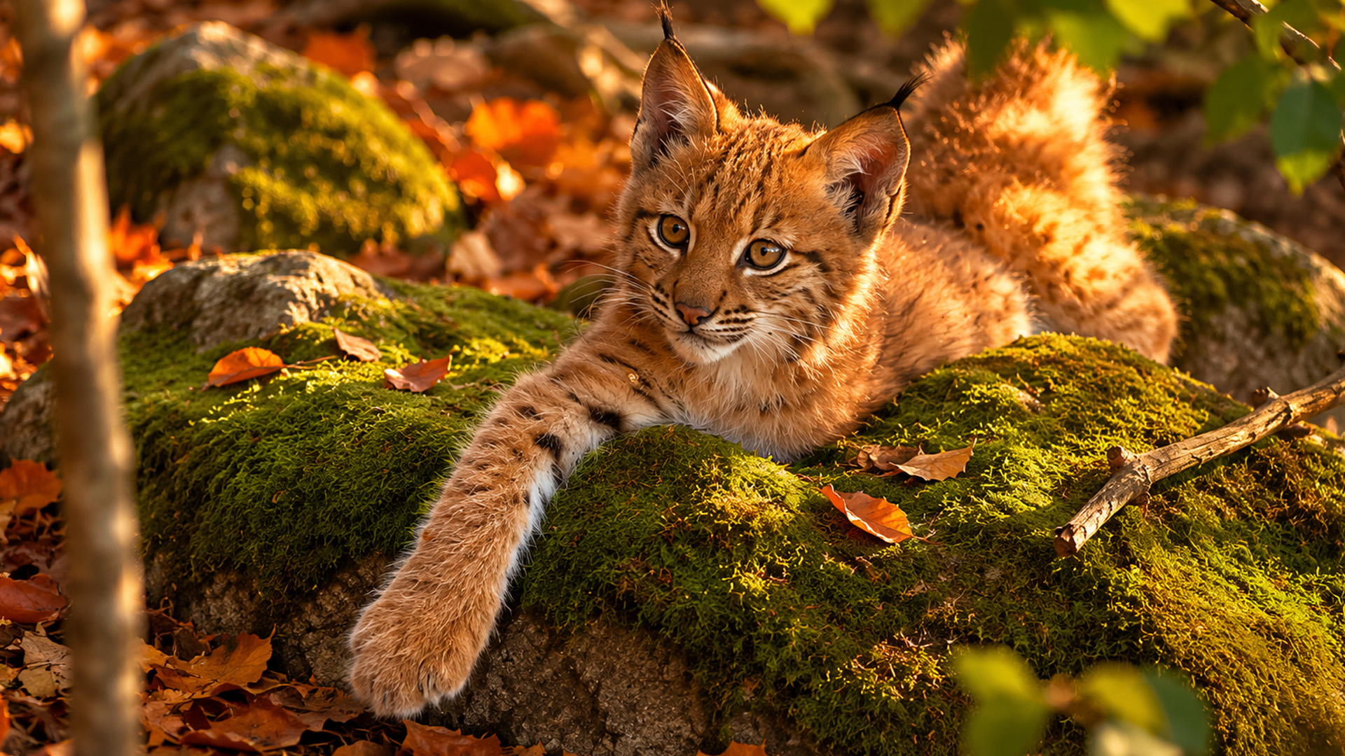 Wildlife camera trap records lynx exploring the forest