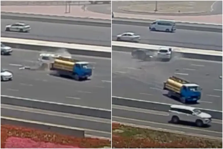 Watch: Car collision on Sharjah highway after distracted driver crashes ...