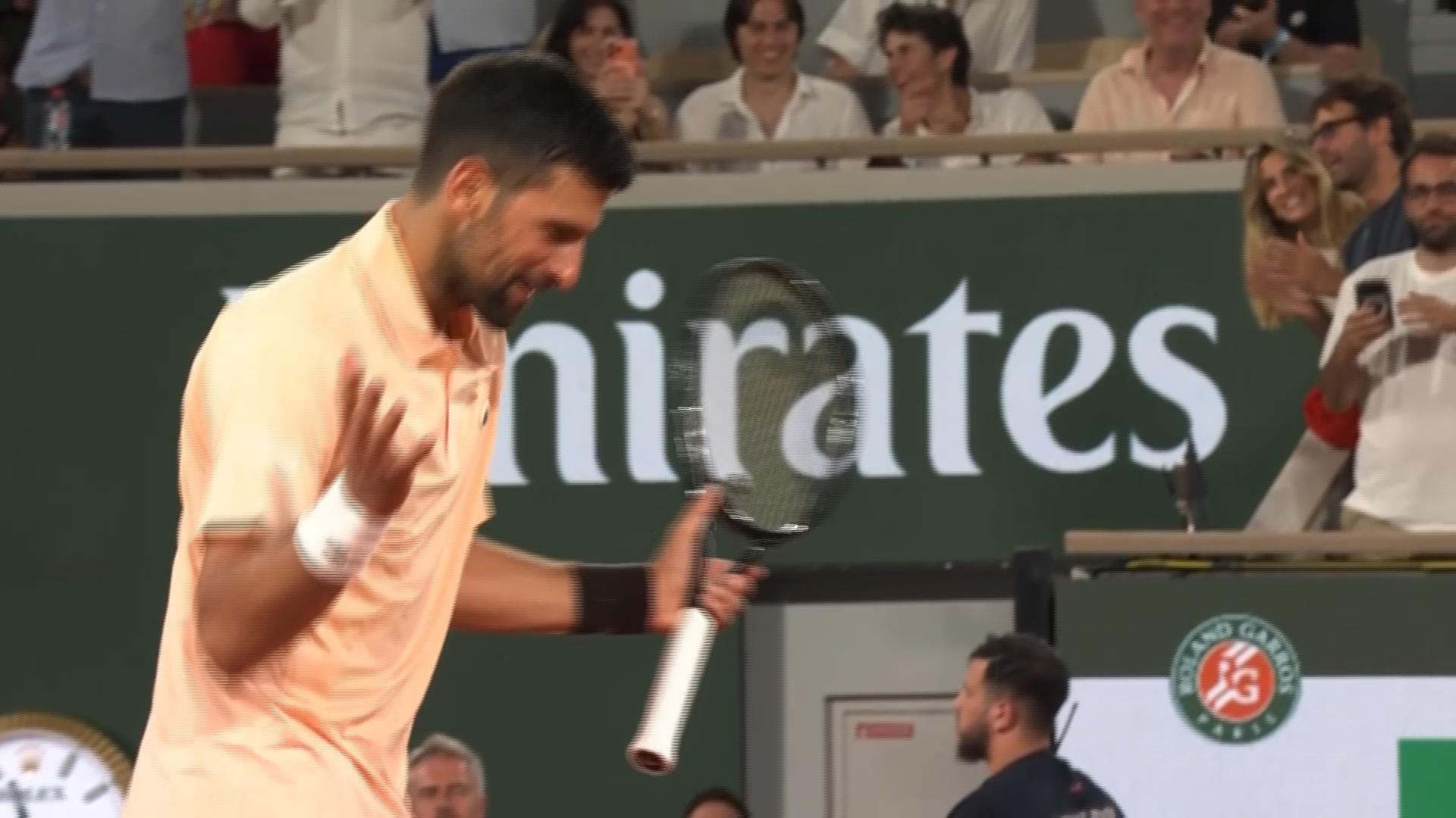 Djokovic dances for joy after a hard fought first round win at the ...
