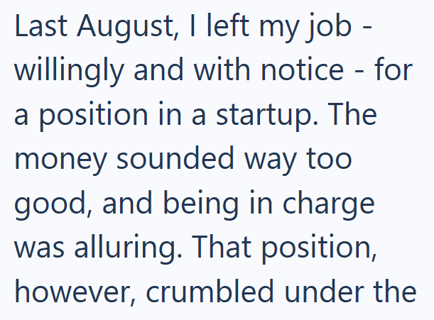 Employee leaves job for a startup in August, returns to his old job ...