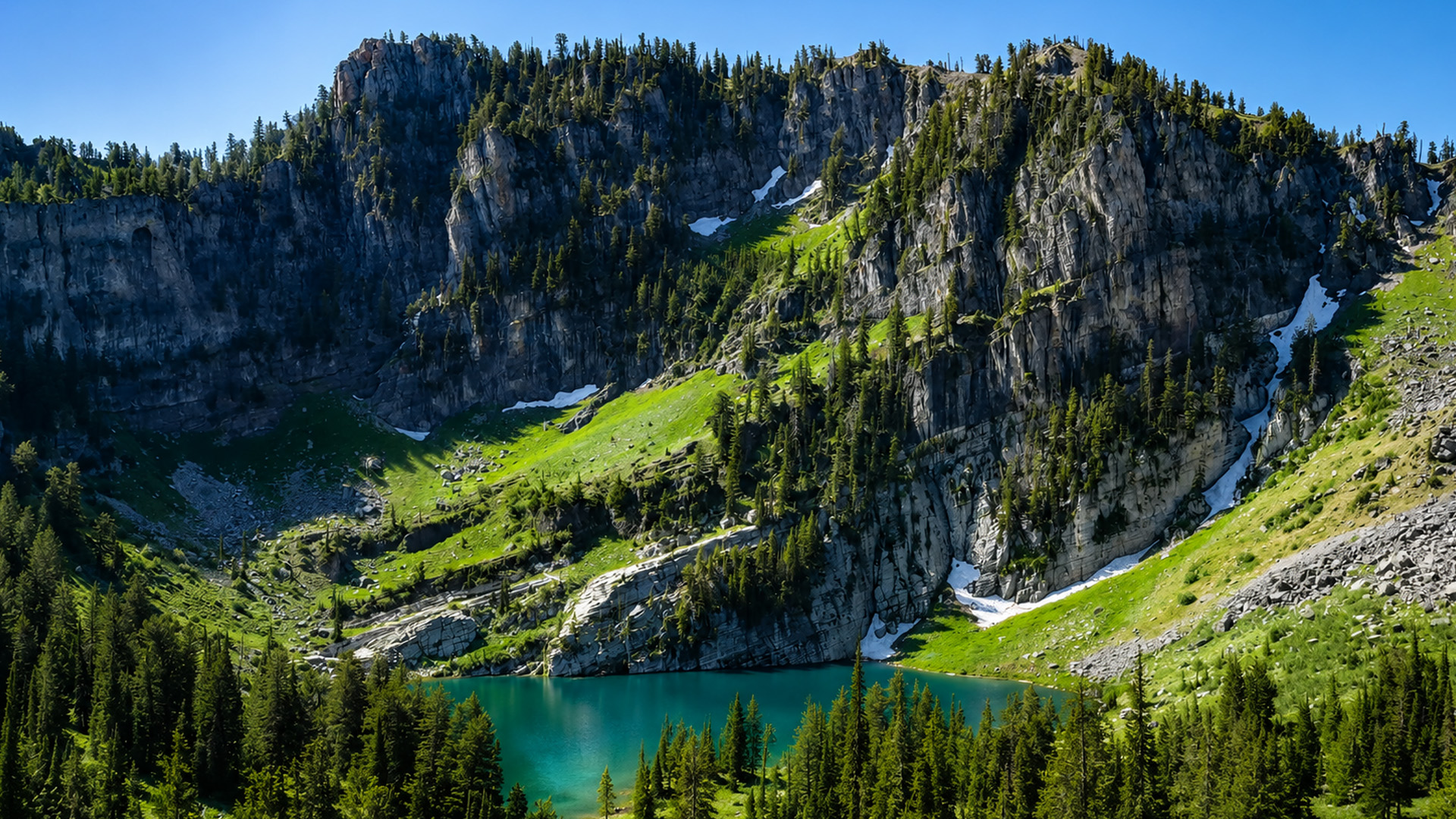 Steep cliffs surround this isolated landscape