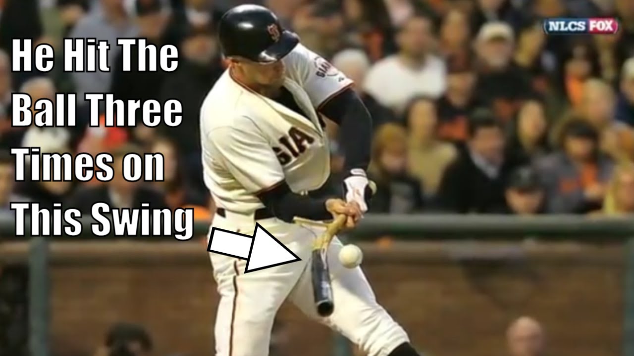 MLB hitter hits the ball three separate times in one swing