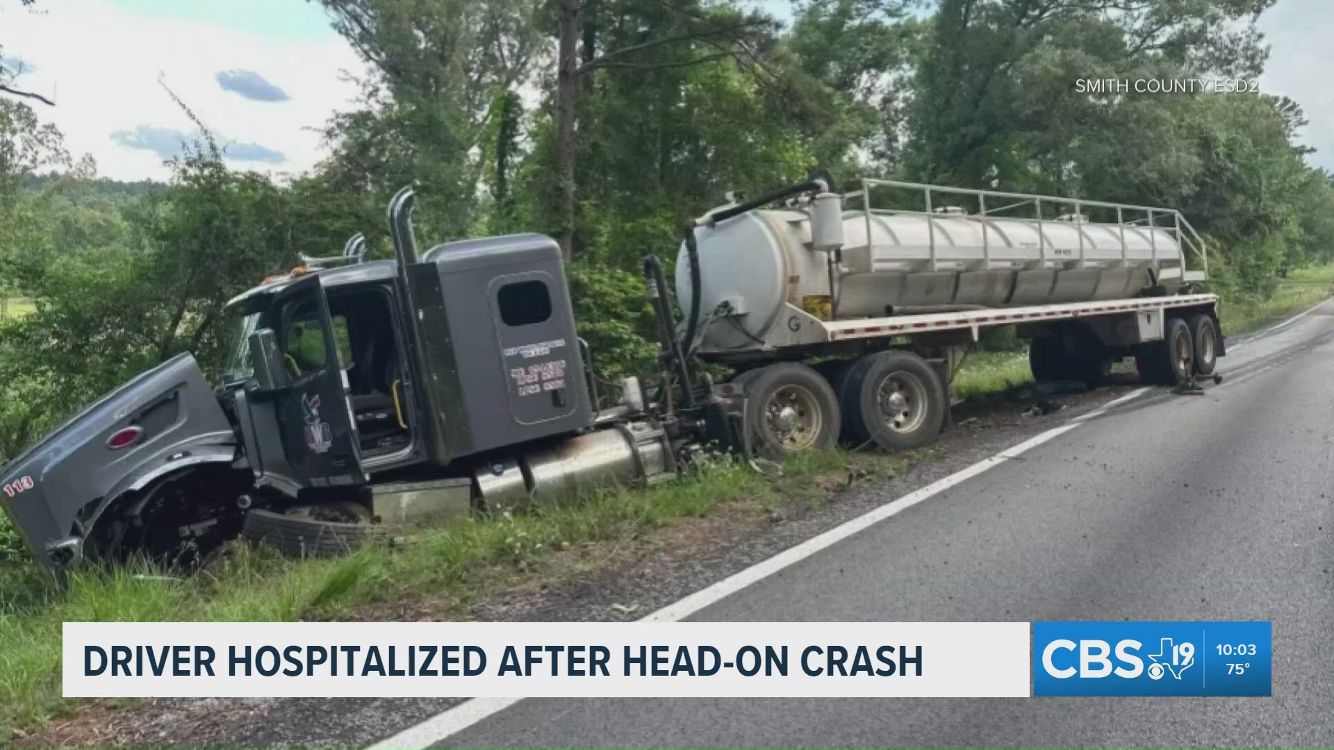 One injured after head-on crash with 18-wheeler in Smith County