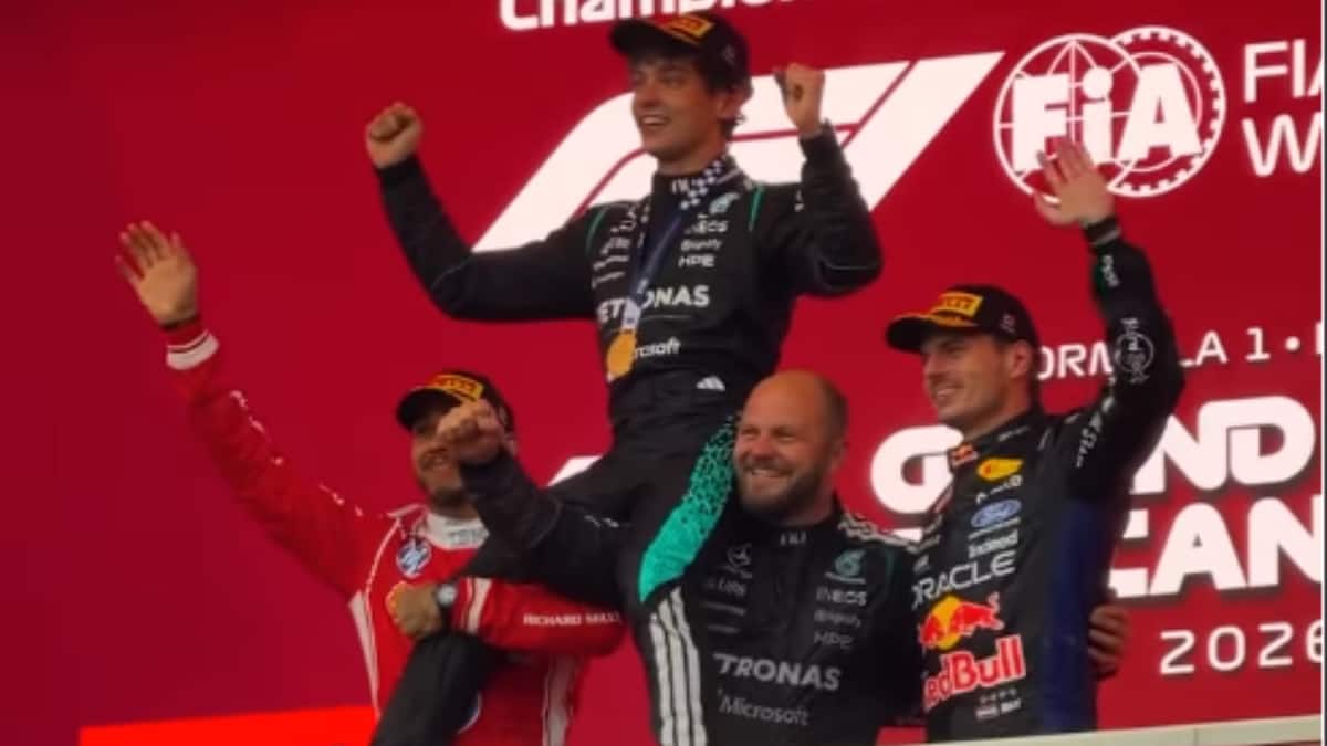 Watch: Hamilton, Verstappen and Bono celebrate Antonelli’s historic win ...