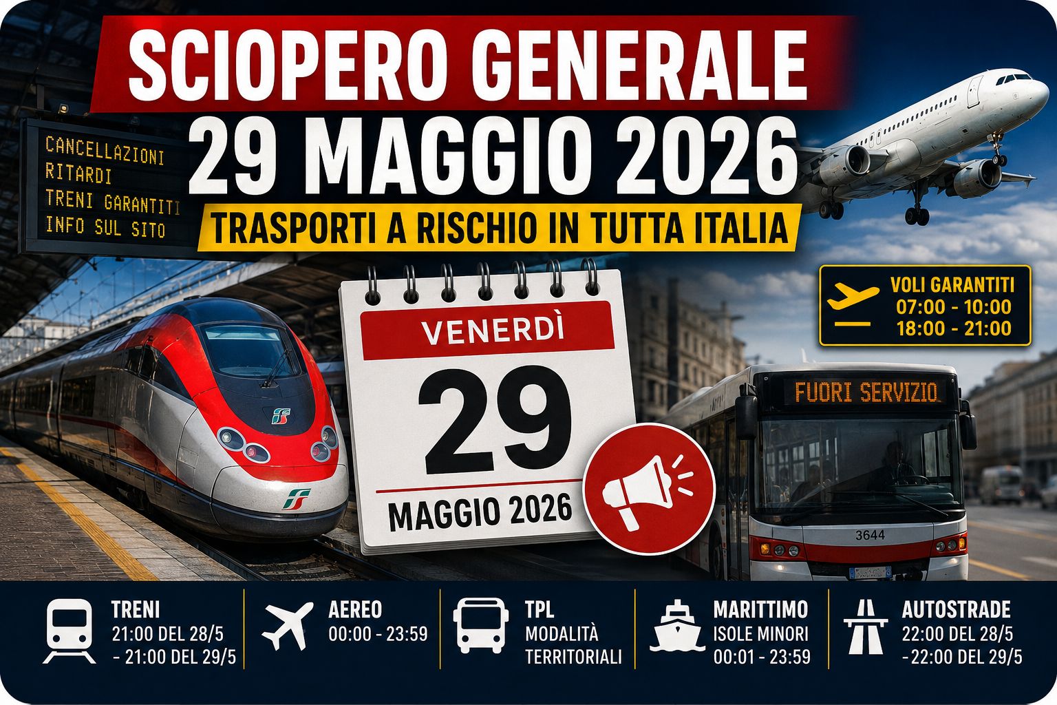 Sciopero generale del 29 maggio: ponte 2 giugno a rischio. Orari e ...