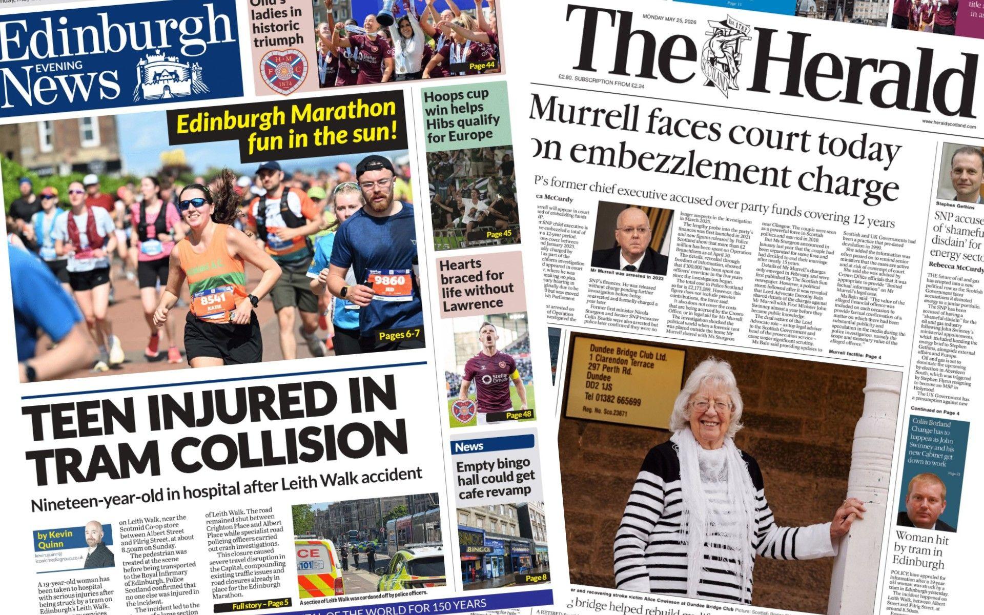 Scotland's papers: Murrell faces court and Edinburgh tram collision