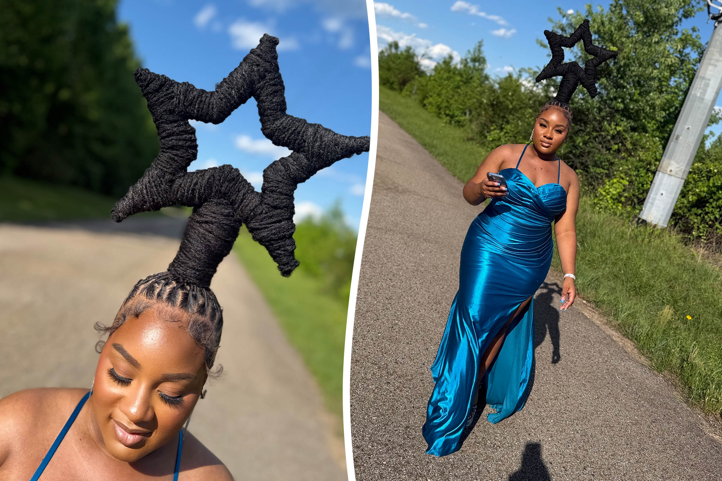 Teen turns heads at prom with towering star-shaped hairstyle