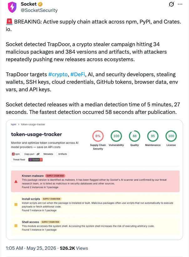 'TrapDoor' malware targets crypto dev tools in supply chain attack