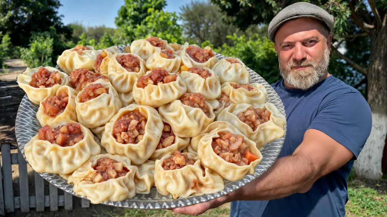 Traditional manti dumplings with extra juicy filling