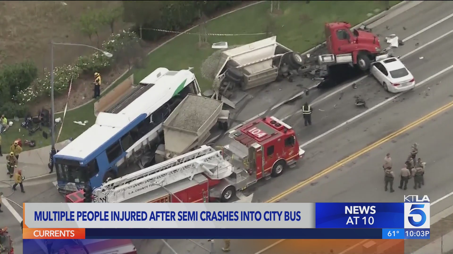 Multiple people injured after semi crashes into city bus in LA County