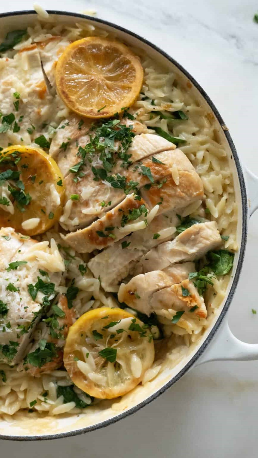 Cozy one-pan lemon chicken orzo