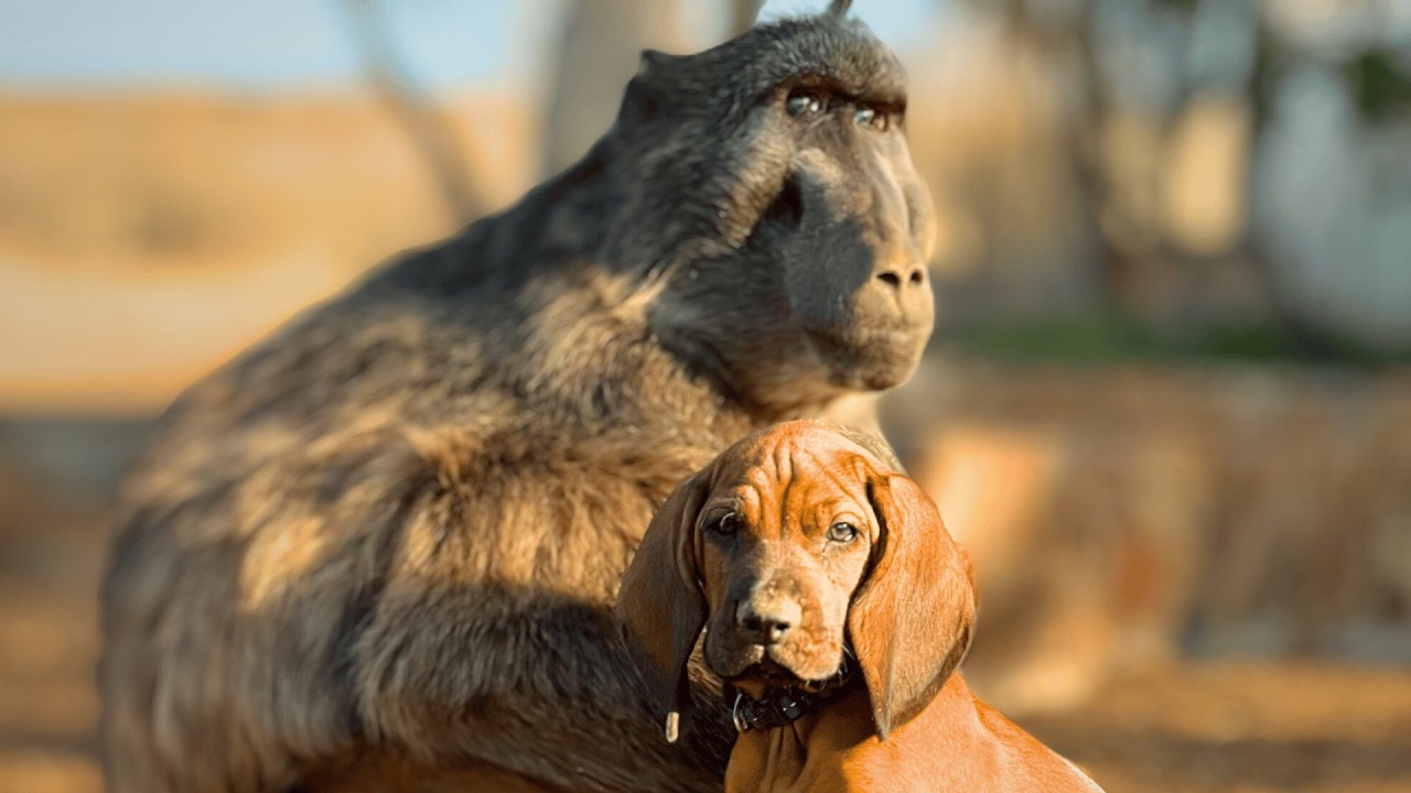Dogs living with a baboon!