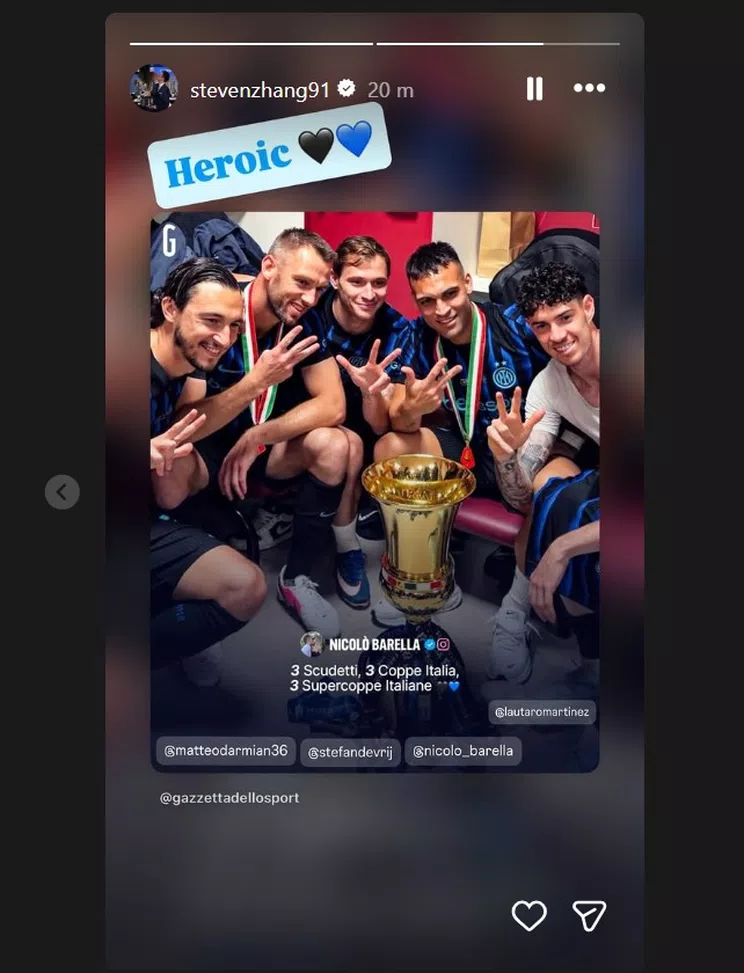 Inter, Zhang festeggia la Coppa Italia e posta la foto di chi ha vinto ...