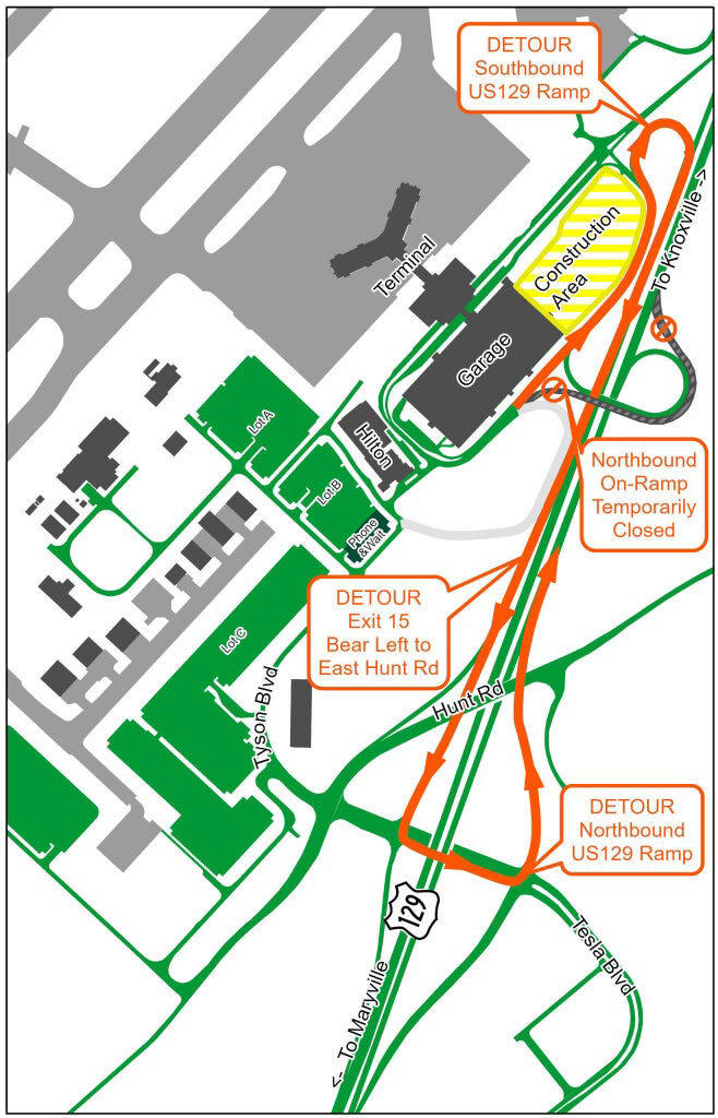 A new McGhee Tyson Airport detour will last through Memorial Day travel