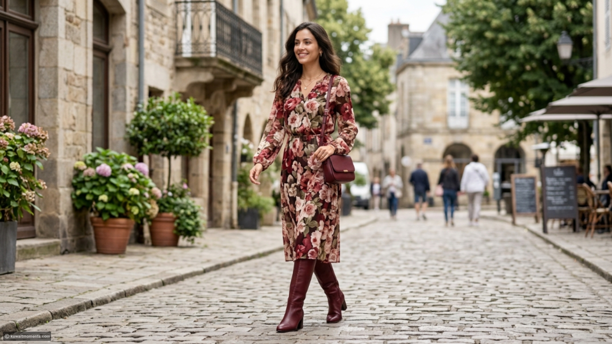The rich boot color trend that makes floral dresses look stylish