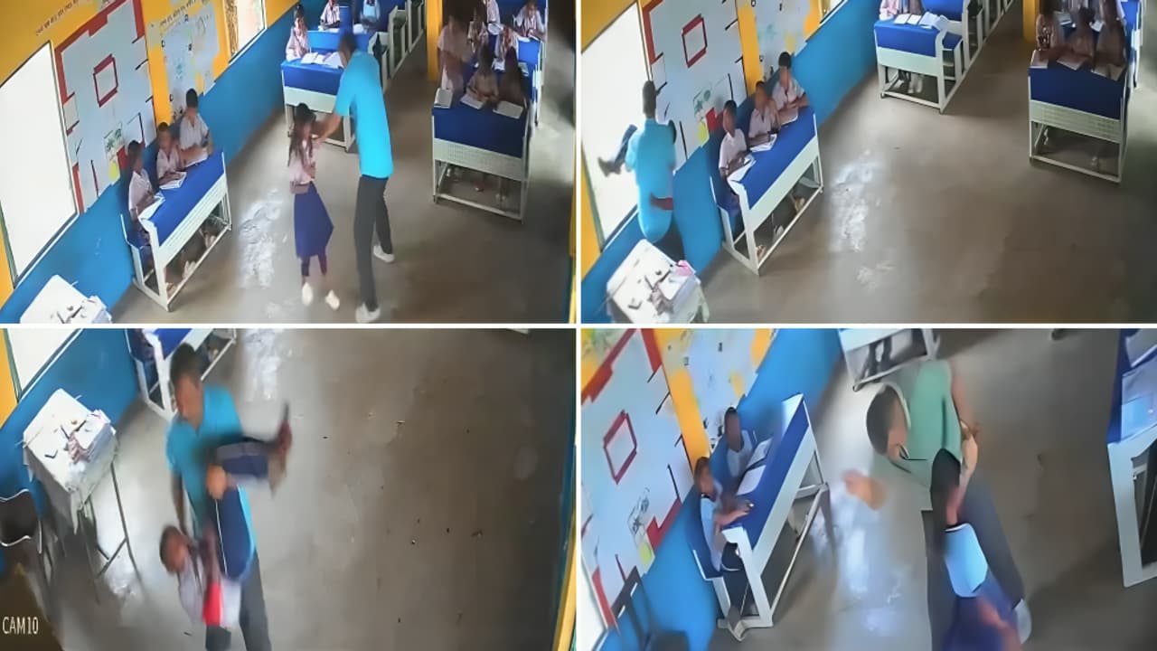 Teacher caught on camera beating students, attempting to throw child ...