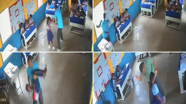 Teacher caught on camera beating students, attempting to throw child ...