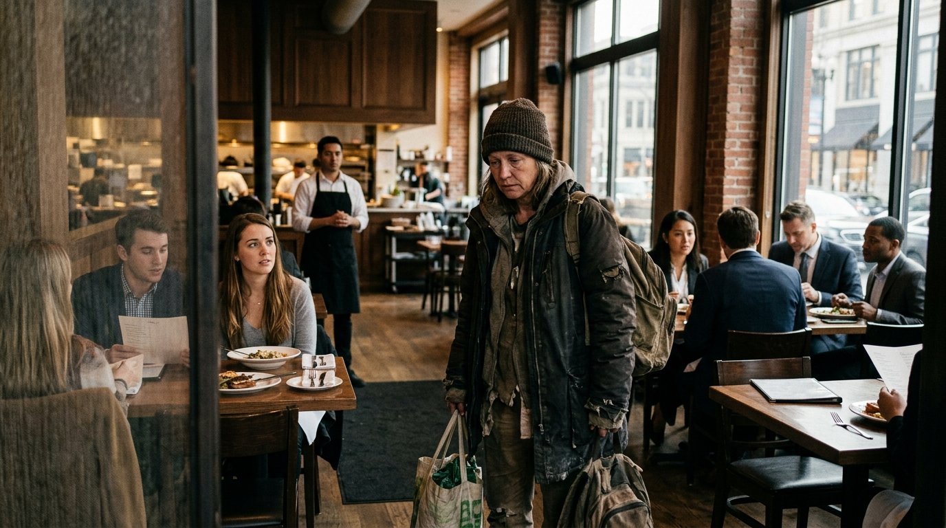 A homeless woman was denied food at a restaurant, then customers stepped in