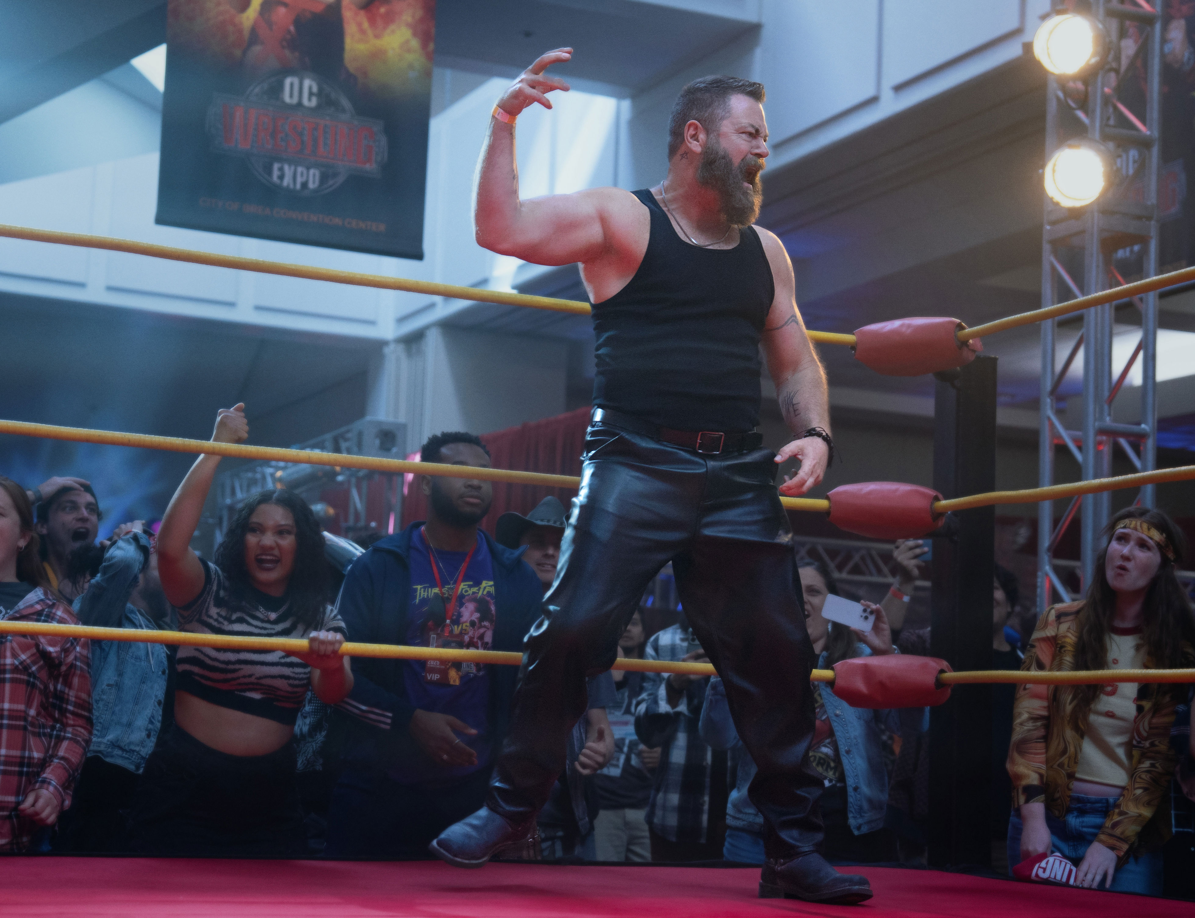Margo's got money troubles: Filming the wrestling scene