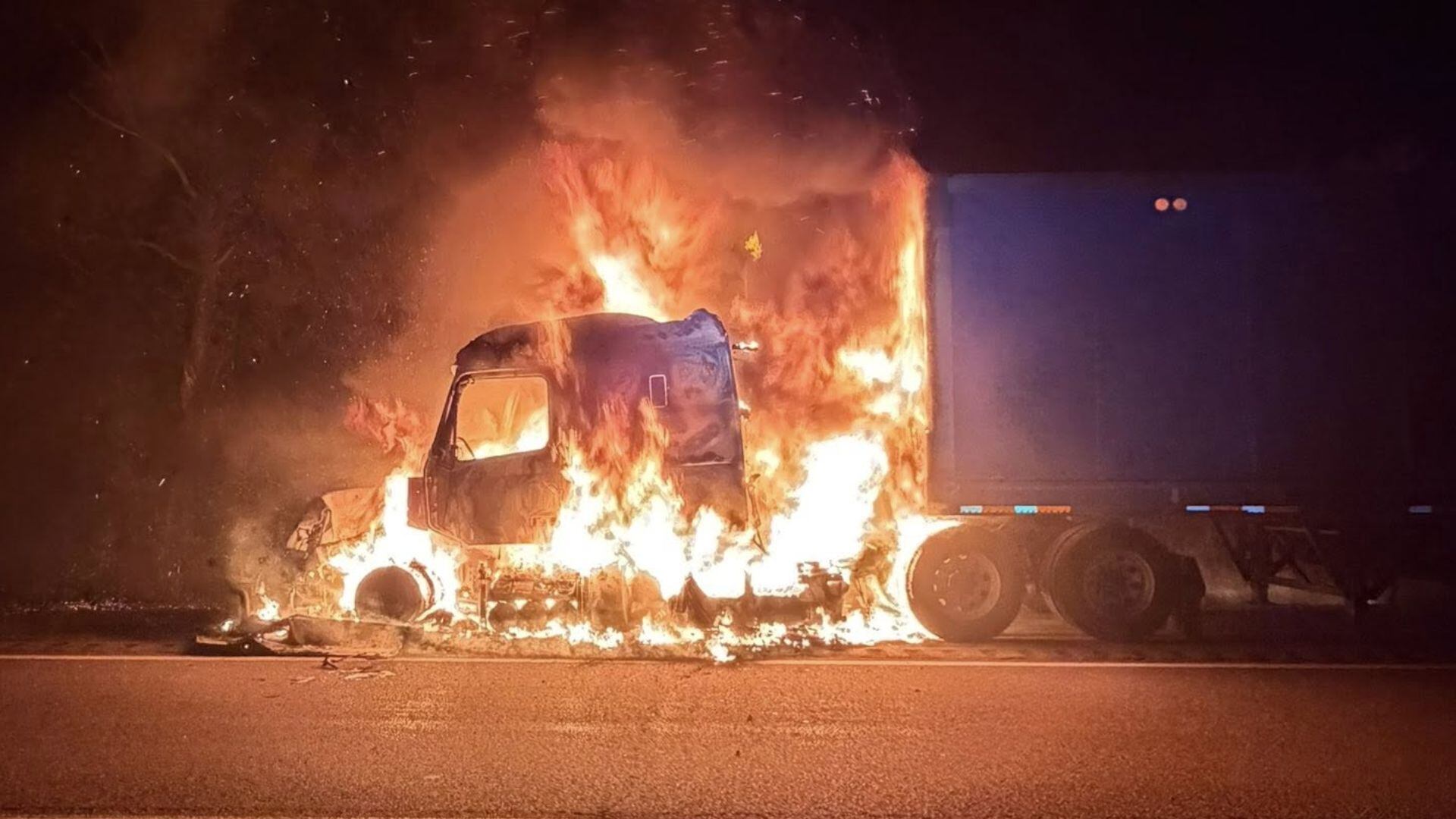 Semi catches fire on I-94 in Jackson County
