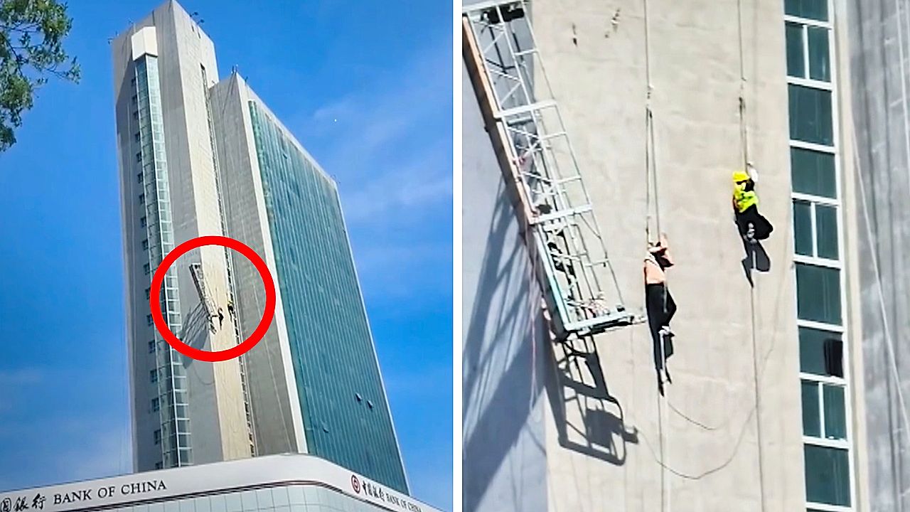 Workers left dangling after scaffold collapses outside bank tower