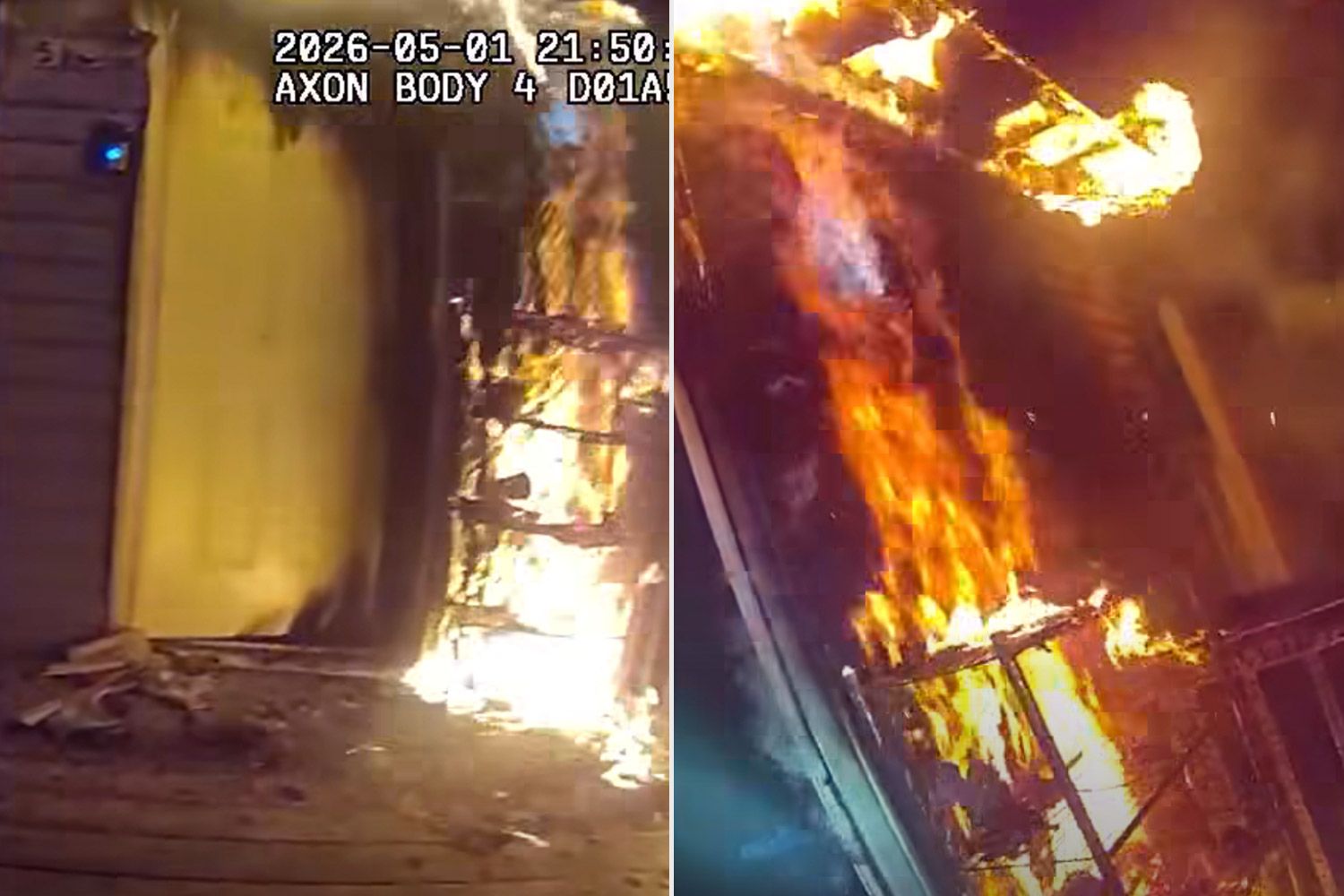 Heart-stopping video shows police officer race into burning apartment ...