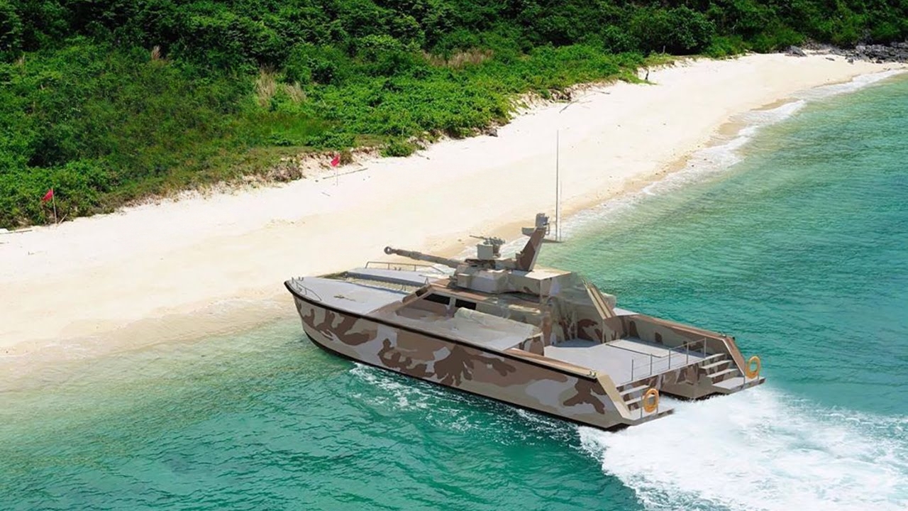 The boat with a tank strapped on the top