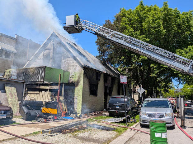 Fire blasts through building in Chicago's Brighton Park neighborhood