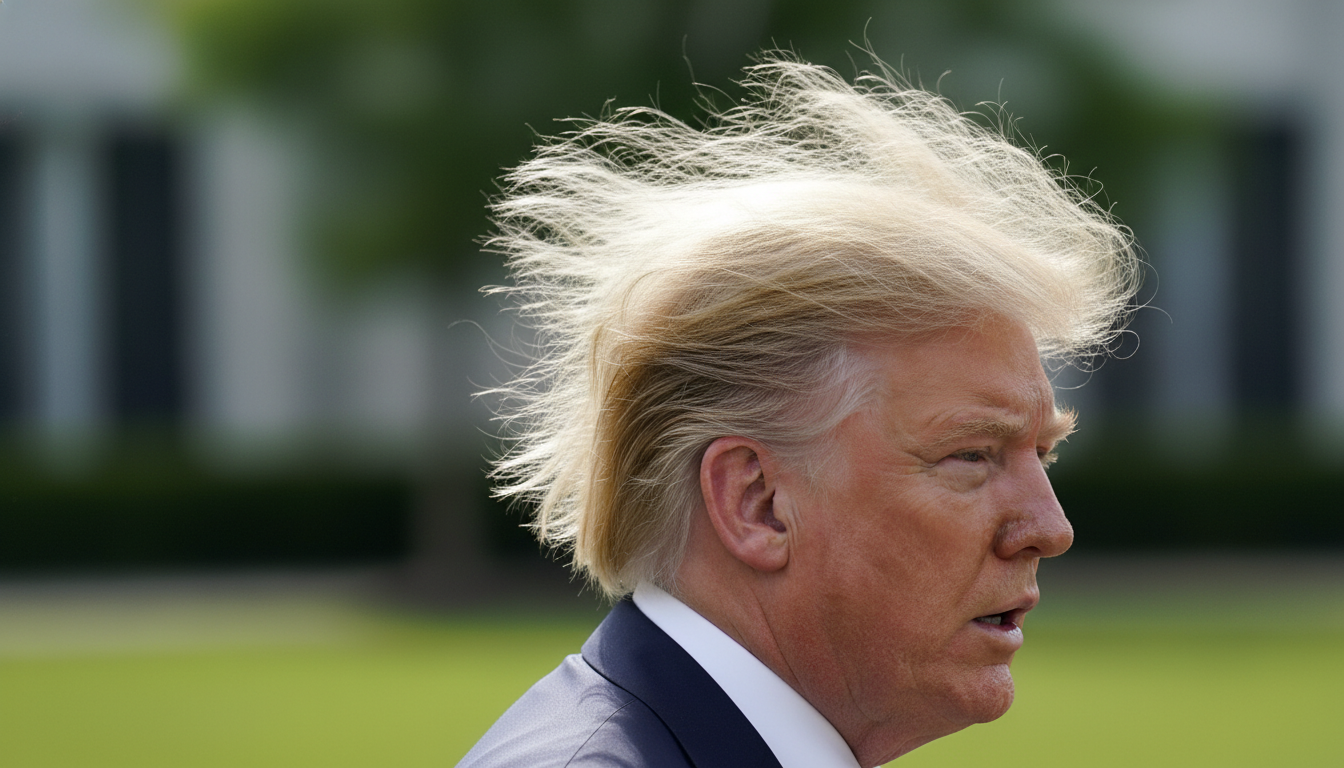 Donald Trump’s receding hairline exposed during windy departure to ...